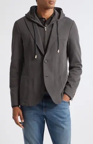 Eleventy Slim Fit Sport Coat With Removable Hooded Bib - 22n Black