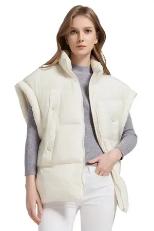 OROLAY Oversized Sleeveless Puffer Vest - Beige