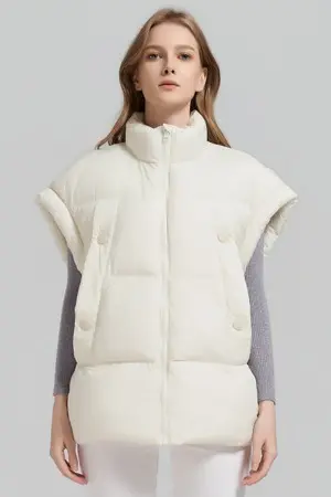 OROLAY Oversized Sleeveless Puffer Vest - Beige