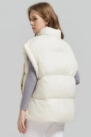 OROLAY Oversized Sleeveless Puffer Vest - Beige