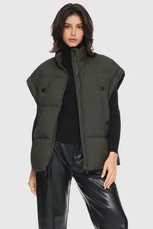 OROLAY Oversized Sleeveless Classic Puffer Vest - Olive