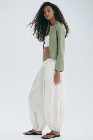 H&m Embroidered Balloon-leg Pants - Cream