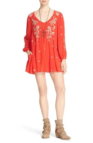 Free People Embroidered V-neck Mini Dress