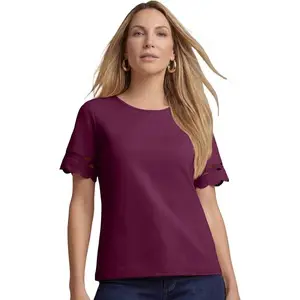 JESSICA LONDON Scallop Trim Tee Deep Claret