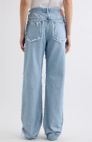 Acne Studios Pazer Frayed Double Layer Straight Leg Jeans