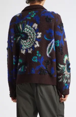 Sacai Floral Jacquard Knit Blouson Cardigan Sweater