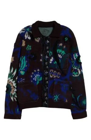 Sacai Floral Jacquard Knit Blouson Cardigan Sweater