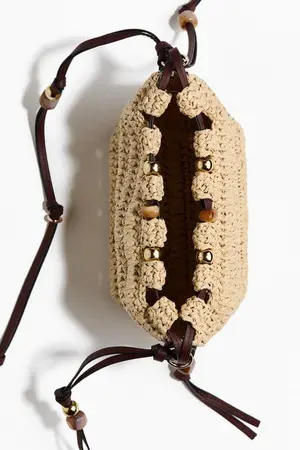 H&m Bead-detail Straw Crossbody Bag