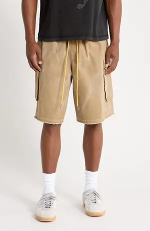 DIET STARTS MONDAY Oversize Cotton Canvas Drawstring Cargo Shorts - Khaki