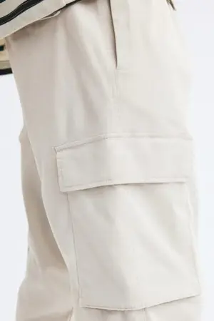 H&M Slim-fit Cotton Twill Cargo Pants With Drawstring Waist - Light Beige