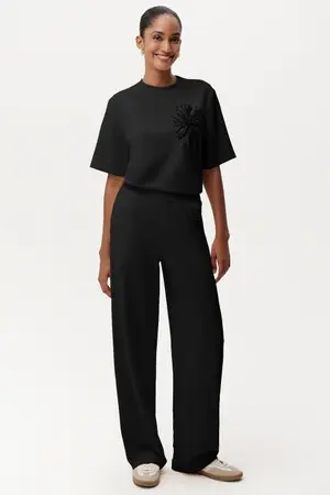 EXQUISE Shayna K Pants Wide Leg Knit Trousers - Black