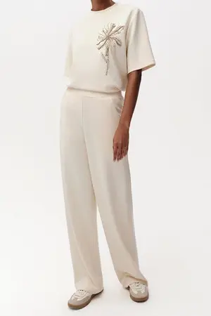 EXQUISE Wide Leg Knit Trousers - Ecru