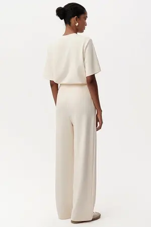 EXQUISE Wide Leg Knit Trousers - Ecru