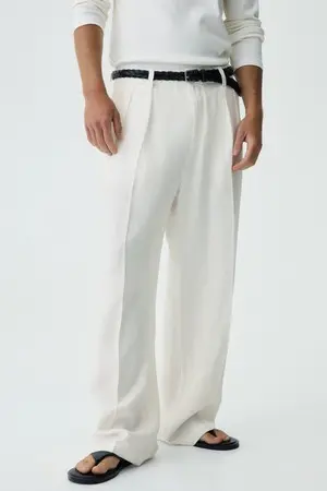 H&m Loose-fit Wide-leg Linen Pants - Ivory