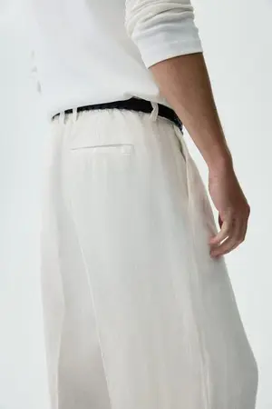 H&m Loose-fit Wide-leg Linen Pants - Ivory