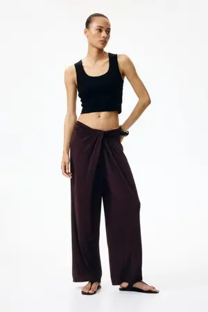 H&m Twist-detail Jersey Pants Dark Brown