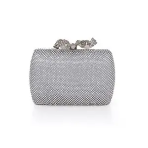 Badgley Mischka Cassia Crystal Minaudiere W. Bow Clasp - Silver