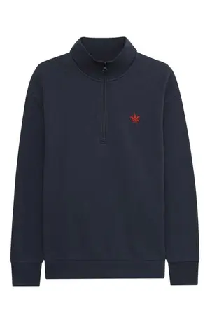 Boast Fleece Quarter Zip With Embroidered Leaf Detail - Navy
