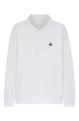 Boast Fleece Quarter Zip With Embroidered Leaf Detail - White