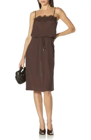 AFRM Tabitha Lace Trim Midi Dress Espresso