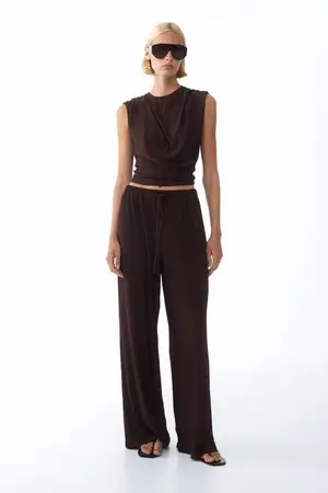 H&m Crinkled Drawstring Pants - Dark Brown
