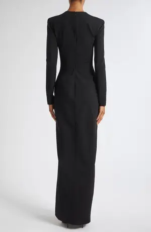 Balmain Long Sleeve Draped Zip Compact Jersey Maxi Dress - 0pa Black