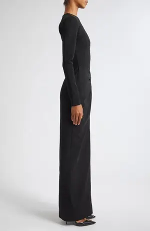 Balmain Long Sleeve Draped Zip Compact Jersey Maxi Dress - 0pa Black