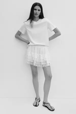 H&m Tiered Eyelet Embroidery Skirt