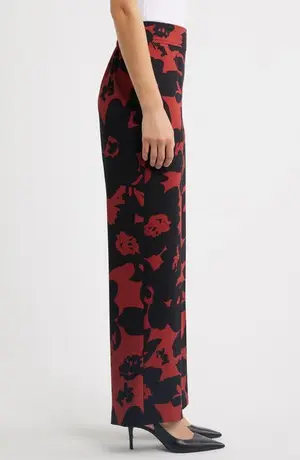Anne Klein Floral High Waist Wide Leg Pants