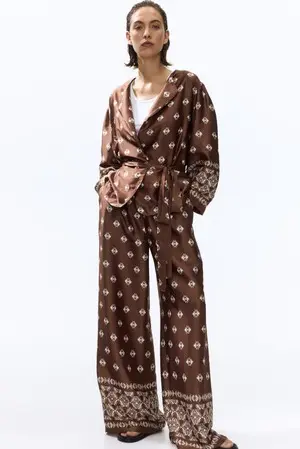 H&m Straight-leg Satin Pants - Brown/patterned