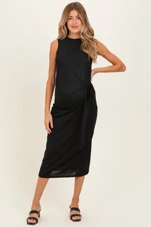 PINKBLUSH Sleeveless Waist Tie Midi Dress - Black