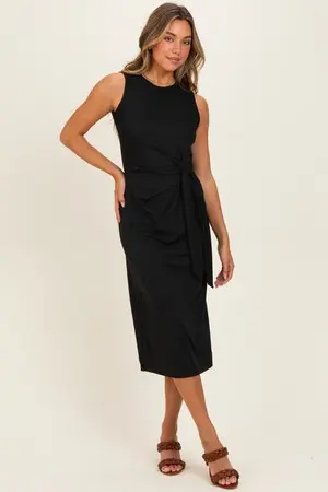 PINKBLUSH Sleeveless Waist Tie Midi Dress - Black