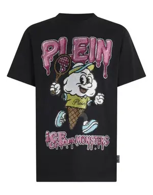 Philipp Plein Round Neck T-shirt Tennis Ice Cream - Black