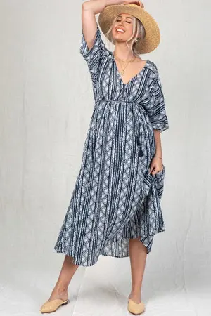 PINKBLUSH Printed V-neck Midi Dress