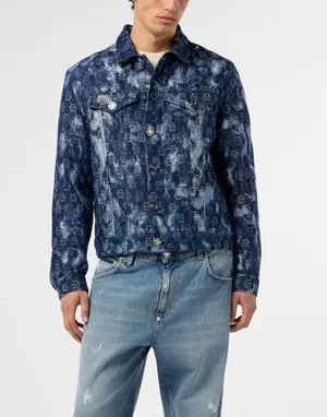 Philipp Plein Denim Trucker Jacket Jacquard Monogram - Navy