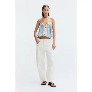 H&m Barrel Regular Waist Ankle Jeans - White