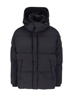 DIESEL® Down Jacket "w Rolfys" With Removable Hood And Logo Embroidery - Black