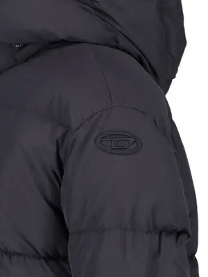 DIESEL® Down Jacket "w Rolfys" With Removable Hood And Logo Embroidery - Black