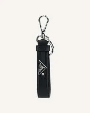 Prada Grained Leather Keyring With Silver-finish Clasp - Black