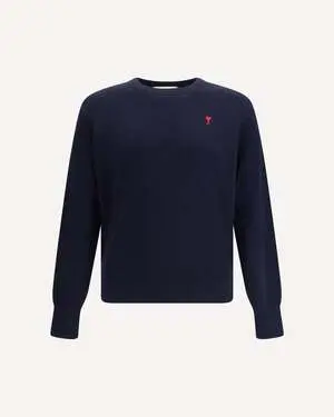 AMI Paris De Coeur Crew Neck Knit Sweater - Blue