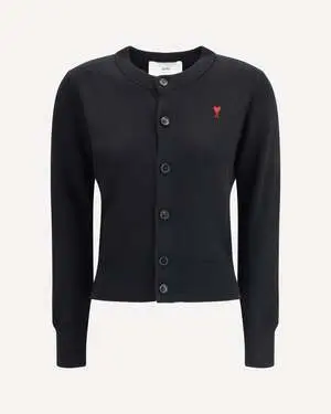 AMI Paris De Coeur Merino Wool Cardigan - Black