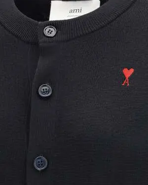 AMI Paris De Coeur Merino Wool Cardigan - Black