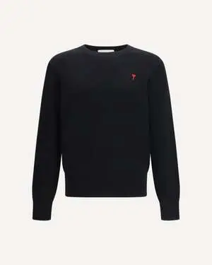 AMI Paris De Coeur Jacquard Logo Crew Neck Sweater - Black