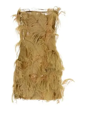 Attico Strapless Lace And Mesh Mini Dress With Fringe - Green