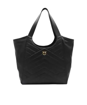 Pinko Logo Plaque Chevron Quilted Tote Bag - Black