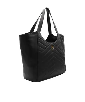 Pinko Logo Plaque Chevron Quilted Tote Bag