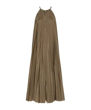 Max Mara Costone Halterneck Pleated Maxi Dress - Mud