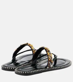 Dries Van Noten Sequined Leather Thong Sandals