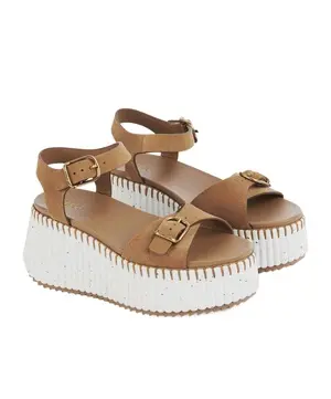 Chloé Nama Wedge Sandals - Brown