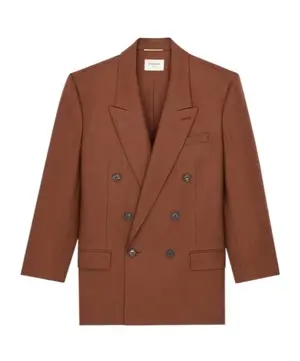 Saint Laurent Double-breasted Jacket In Cashmere - Brown